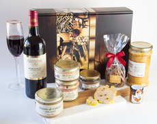 Foie gras du Périgord vente en ligne coffret cadeau panier gourmand, foie gras et panier garni noel